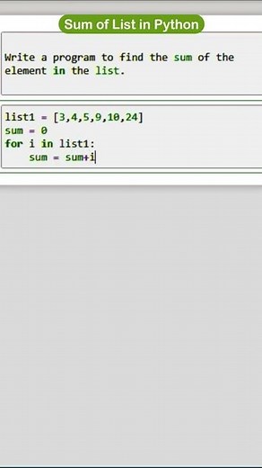 Sum of Elements in List | List In Python | Python Tutorial | Exersice #shorts #python #ytshorts #4k