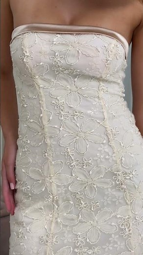 🌸 Radiant Elegance: Strapless Floral Shimmer Sequin Dress in Cream