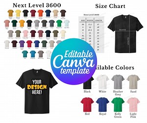 Editable Next Level 3600 Color Chart & Size Chart, Canva Template, 3600 Color Chart Template, Next Level 3600 Size Chart, Mockup Bundle - Etsy