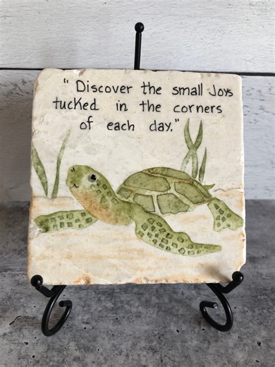 Hand-painted Turtle Stone Tile: Personalized Whimsical Art - Etsy