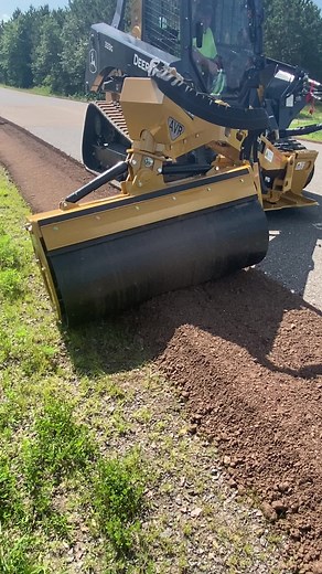 Our Offset Vibratory Roller lets you compact sloping shoulders and ditches all from the safety of flat ground by pivoting up to 30°. #RoadWidener #RoadConstruction #Construction #Asphalt #CivilEngineering #AsphaltPaving #Paving #ConstructionLife #HeavyEquipment #Infrastructure #RoadEngineer #RoadEngineering #CivilWork #Engineers #Utility #RoadRepair #ShoulderWork #Compaction #CompactionSafety