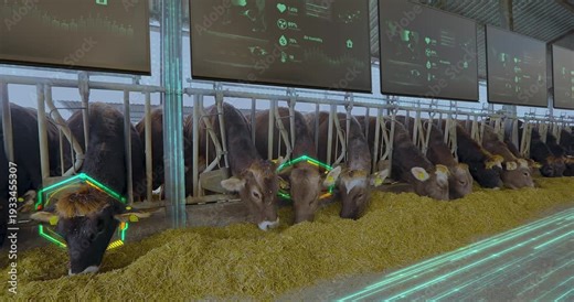 Cattle Tracking System Concept. Cow Feeding Sensor, GPS Tracker. Cow Feeding Sensor, GPS Tracker. Livestock Farming. Smart agriculture livestock. Smart Animal Farming.