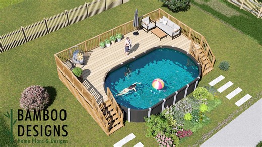 Bilbo Oval Pool Deck Plan — 16x32 Deck for 15x24 Above-ground Pools - Etsy