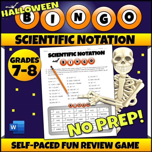 Scientific Notation Halloween Activity | 7th/8th Grade Review Game Worksheet
