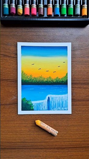 Easy Sunset & Waterfall Drawing 🌅💦 | Oil Pastel Landscape Art