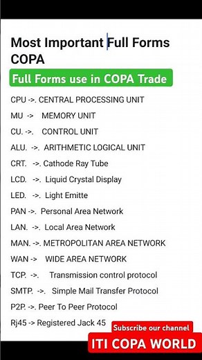 Important Full Forms COPA Trade #copa #iti #computer #learn