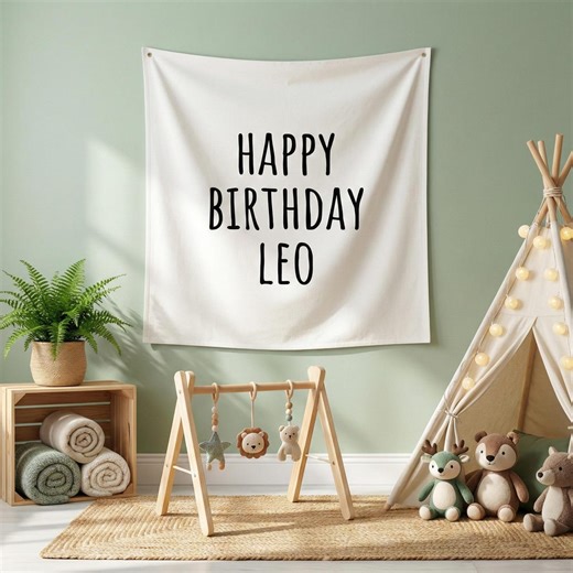 Personalized Linen Birthday Banner, Custom Name Fabric Sign - Etsy