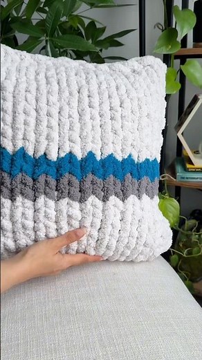 Check out the full tutorial on my channel on how to hand knit this chunky pillow case! #knitting
