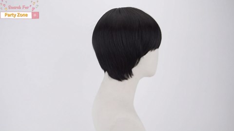 PARTY ZONE Short Black Luffy Cosplay Wig-80s Outfit For Men Synthetic Bowl Cut Mushroom Hair Anime Wigs Old Man Movie Party Halloween Vector Costume Wig (Black)