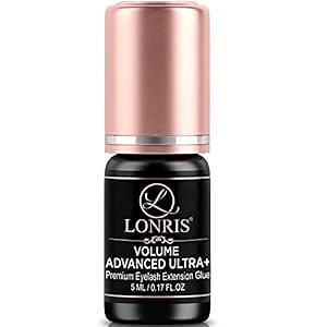 7-8 Weeks Retention/Eyelash Extension Glue Volume Advanced Ultra+ LONRIS Lash 5 ml/1-2 Sec Drying time/Maximum Bonding/Semi-Permanent Extensions Supplies/Professional Use Only Black Adhesive