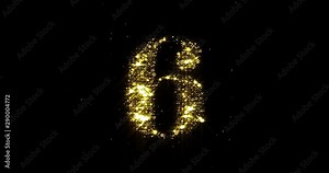 Countdown gold glittering numbers for festive New Year timer. Golden glitter numbers count down clock from ten seconds with sparkling light glow effect