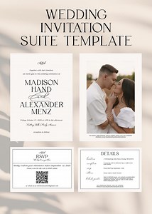 Elegant Wedding Invitation Suite Template Canva, Minimal Wedding Invite Templates Bundle, Invitation Set With QR Code Rsvp Card - Etsy