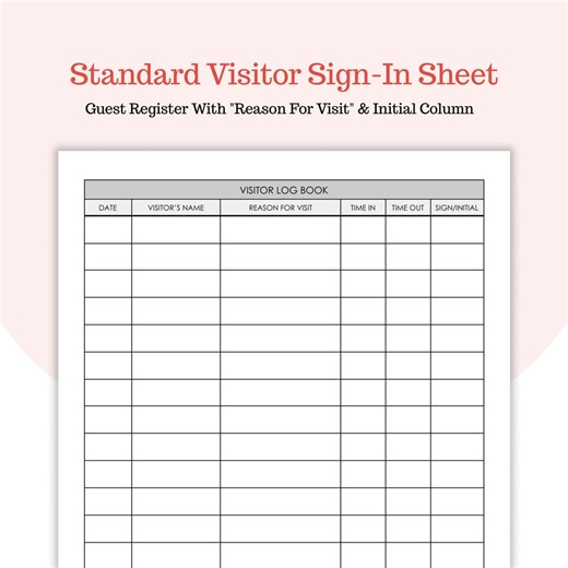 Visitor Log Book - Sign in Sign Out Sheet - Reason for Visit - Google Docs and PDF - Etsy