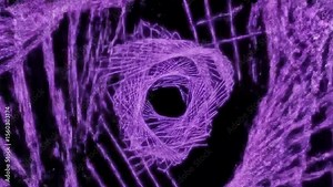 Sharp blue laser beams intricately weave themselves together in real-time to construct a swirling vortex.