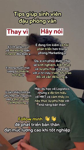 723K views · 17K reactions | Tips giúp sinh viên đậu phỏng vấn ✨✨ #vieclam #job #thuctapsinh #intern #cv #cvtips #worktips #hocsinh #sinhvien #daihoc #studywithme #readbooks #studygram #tips #studygrammer #study #studytime #thanhxuan #genz #university | Hưng FMCG | Facebook