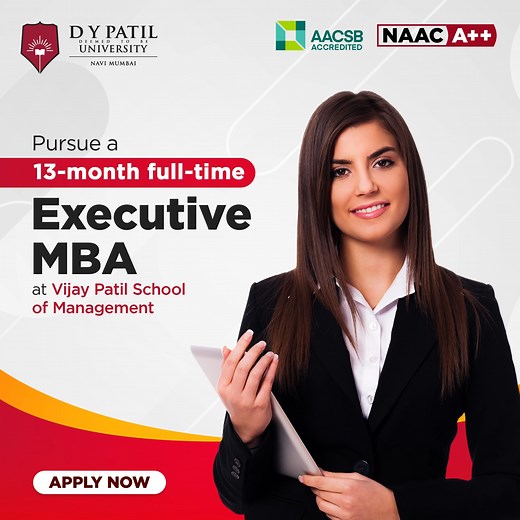 Accelerate your career with the Executive MBA from Vijay Patil School of Management - D Y Patil University, Navi Mumbai. Tailored for professionals, our program blends rigorous academics with real-world applications to propel you to leadership heights. Step into your future, today! #DYPU #ExecutiveMBA #Leadership #CareerGrowth #NaviMumbai #ProfessionalDevelopment #BusinessLeaders #ManagementEducation #EmpowerYourFuture | Admissions at DY Patil University, Navi Mumbai