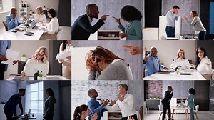 Workplace Bully Conflict. Blame And Fight Business Employee