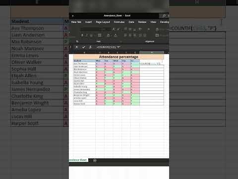How to Calculate Attendance Percentage in Excel #exceltricks #calculatepercentage
