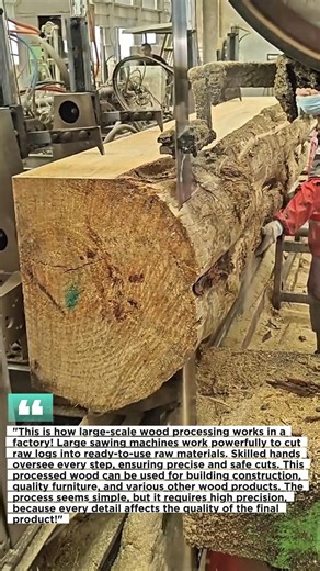 Large Wood Cutting Process in Wood Processing Factory.