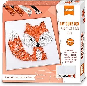 Boqin DIY String Art Kit - Cute Fox Craft With Patterns, Pushpins, Supplies for Kids 9-12 Girls - Unique Gift for Home Wall Decorations