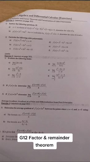 Grade 12 Differential Calculus: Factor and Remainder