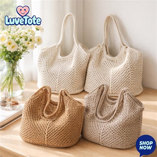 Knitted Tote Bag for Women | Cute Crochet Beach Tote | Handmade Small Shoulder Bag | Casual Summer Tote | Easter Gift - Etsy