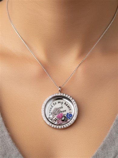 Personalized Floating Locket Necklace – Custom Charm Jewelry Gift for Mom, Grandma, Daughter – Stainless Steel Crystal Locket - Etsy