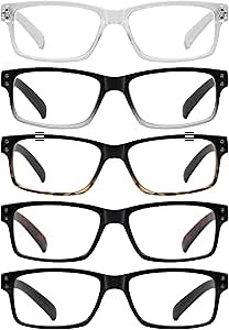 GUD Reading Glasses 5-Pack Readers Spring Hinge Reading Eyeglasses for Men Women +1.75