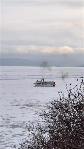 Brake check! 😬 In Kachemak Alaska, they have had weeks of nightly temperatures being -12 and below. A bunch of ice accumulated in Mud Bay. Yesterday, it was in the mid 20°F and finally had a day to push through the ice. This guy “gave ‘er hell” and they were able to clear a whole line open for other boats to make their way to Homer. Gnarrrrlly… too cold for me 😬 #qualified #giverhell #burningcoal #smokestacklightning #alaska | The Qualified Captain