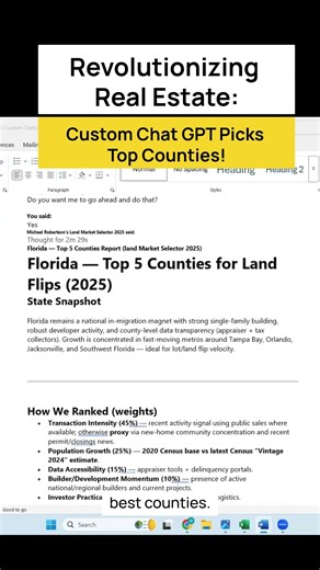 🚀 I built a custom ChatGPT tool that finds the 🔑 BEST counties + zip codes in ANY state for land