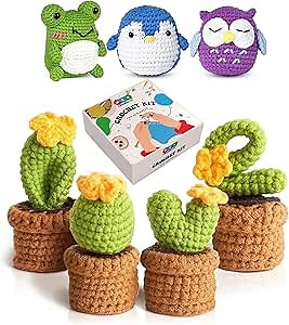 Crochet Kit for Beginners, Crochet Starter Kit with Step-by-Step Video Tutorials, 3 Pattern Animals & Love Letter Planters, Knitting Kit for Adult & Kids, DIY Knitting Supplies, Yarns, Accessories