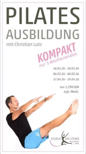 Pilates Kompakt Matten- Ausbildung 2026 Mit der Ausbildung zur/zum Pilates-Trainer*in öffnen sich dir ganz tolle, neue Möglichkeiten! Du wirst in der Lage sein, professionelle Pilates-Kurse anzubieten und die wertvolle Pilates-Lehre an andere Menschen weiterzugeben. Die Ausbildung befähigt dich nicht nur, eigenständig Kurse zu leiten und Menschen auf ihrem Weg zu mehr Gesundheit und Wohlbefinden zu begleiten, sondern sie bietet dir auch die Chance, deinen beruflichen Weg zu bereichern oder ihm e