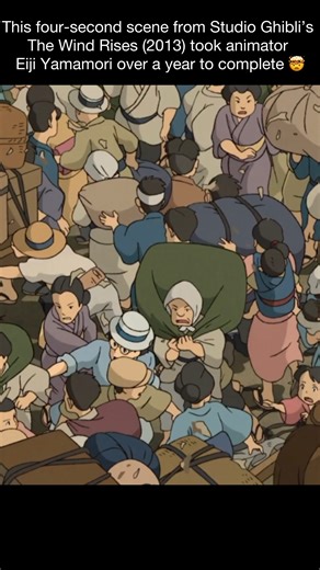 Mariano Arrigo • Argentine curator 🤖🧝‍♀️💀 on Instagram: "The precision and perfectionism of Studio Ghibli in The Wind Rises 🌬️🎨 In The Wind Rises (2013), there’s a scene of just four seconds — a massive crowd during the 1923 Great Kantō earthquake — that took approximately one year and three months to complete. ⏳🔥 It was brought to life by animator Eiji Yamamori, under the meticulous direction of Hayao Miyazaki, embodying the studio’s legendary dedication to hand-drawn animation. 🖋️💫 Eve