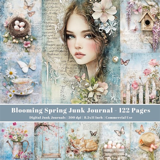 Blooming Spring Junk Journal Pages, Printable Vintage Floral Papers, Cottagecore Shabby Chic, Cottagecore - Etsy