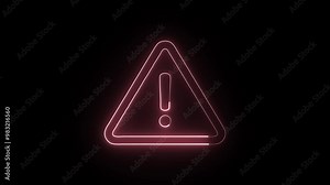 Glowing Neon Danger Icon Isolated on Black Background - HD Motion Graphics Animation for Warning Systems and Hazard Alerts in User Interfaces