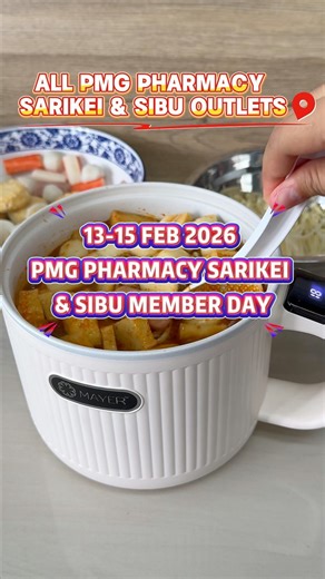 PMG Pharmacy Official on Instagram: "🔥 PMG Pharmacy Member Day is here!🔥 📍 Sibu, Sarikei, Bintangor, Sri Aman, Daro, Kapit, Mukah, Selangau, Betong, Spaoh, Saratok (All PMG Pharmacy sibu & sarikei) 🗓 13 - 15 February 2026 Join us and get our Mayer Multi Cooker when you shop during PMG Pharmacy Member Day. Mark your calendar, plan your shopping list, and don’t miss out. See you there! Let’s make this Member Day legendary. #PMGPharmacy #pharmacy #memberday #GWP #Sibu #Sarikei"