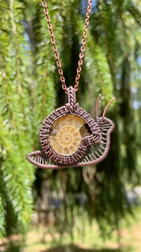 6.6K views · 2.1K reactions | Per your requests, I made a snail pendant!  Ammonite was an obvious choice for the snail shell. I wrapped it in oxidized copper wire, & after a couple attempts to get the sizing right, I think it turned out pretty darn cute. 殺 This piece will be part of tomorrow’s shop update! • • • #snail #wirewrap #wirewrapping #jewelrymaking #handmadejewelry #ammonite #springjewelry #gardenjewelry | Wicked Wire Crafts | Facebook