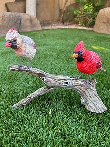 Hand Carved Wooden Male and Female Cardinal - Etsy