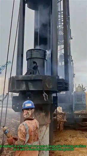 Construction Pile Driving: Heavy Machinery Setting Foundation Piles