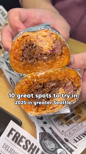 Megan Roe || Seattle Food & Travel on Instagram: "Here are 10 great spots to try in 2025 in the greater Seattle area! Wishing y’all a happy new year full of good eats 😋 1. @aroymak_thaifood - amazing Thai spot with must try chicken and rice dishes (Seattle) 2. @gogionthegotruck & @manduyawa82 - serving massive Korean fusion burritos, handmade dumplings and other fusion items all in one spot (Federal Way) 3. @themilkdrunk - try their huge chicken fried sandwiches, super cheesy mozz sticks & my f
