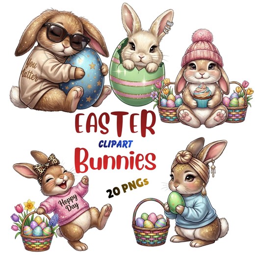 Glitter Easter Bunny Clipart PNG Bundle Whimsical Cutest Rabbit Transparent Spring Digital Download - Etsy
