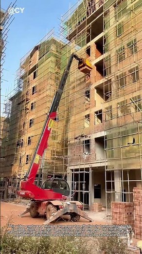 "Genius Brick Lifting Trick: How a Crane Saves Time in High-Rise Construction! 🏗️↓"