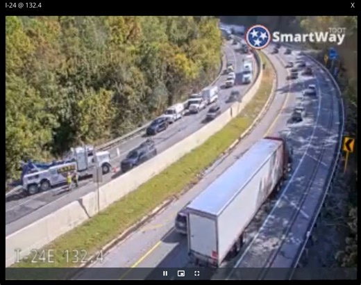 Grundy/Marion County/Mount Eagle Mtn Area- A crash being cleared on I-24 westbound at 132 mm 1:10pm CT. Commander Chuck is Tennessee’s “ONLY” Traffic Source Delivering 16 Hours Per Day Of “Live” Real-Time Traffic Coverage. You Can’t Fake “LIVE”! Click on http://commanderchuck.net | On Time Traffic