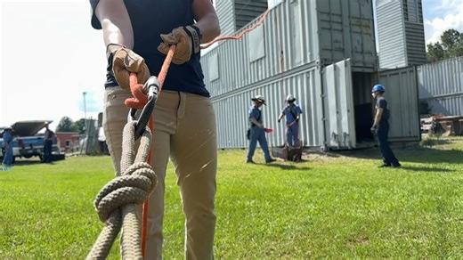 Rope Rescue Technician, Day 1: Belaying a falling load with a Munter hitch. #MSFA | MS State Fire Academy