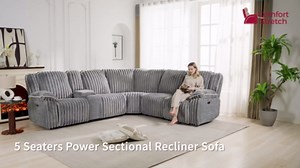 Power Electric Reclining Sectional Sofa with Wireless Charger for Living Room, Plush Faux Fur Sectional Couch with Recliner, 6 Seaters Comfy Recliner Corner Sectionals Sets with Cup Holders, Black