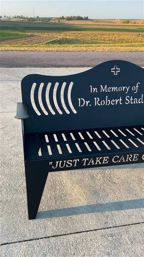 It was a true honor to make this memorial bench for such a respected and loved man in the Lancaster and surrounding communities. “A devoted physician, farmer, and humble steward of people and land”— whose mission was to “Just take care of the patient.” This bench can be found near the Emergency Room entrance at Grant Regional. 💙 #memorialbench #communityimpact #justtakecareofthepatient #remarkablemetalworks | Remarkable Metalworks