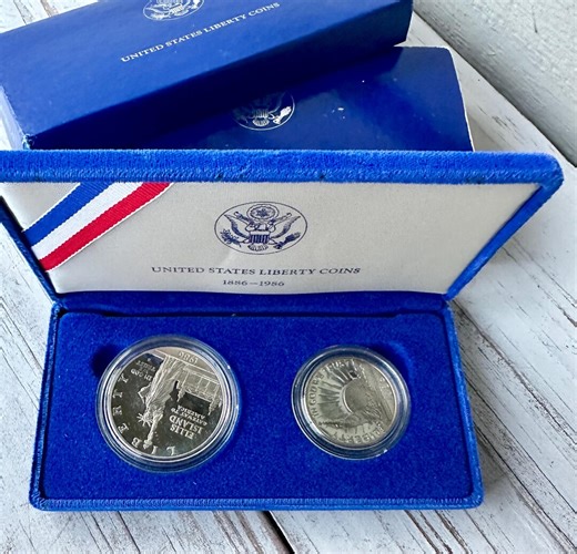 1986 Statue of Liberty Proof Coin Set – Silver Dollar, Half Dollar (COA) - Etsy