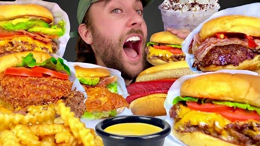 100K views · 2K reactions | ASMR SHAKE SHACK BURGER MUKBANG, FRIED...
