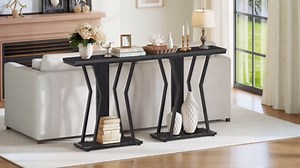 HOOBRO Narrow Console Table, 29.5" Small Entryway Table with Storage, 2-Tier Sofa Table Behind Couch, Modern Style, for Living Room, Hallway, Foyer, Bedroom, Black BB66XG01