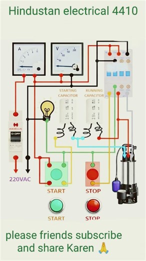 single phase motor starter circuit diagram#empier meter and voltage meter connection#shortvideo#vira